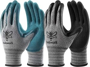 dofowork 6 pair gardening gloves for women/men, breathable natural latex garden gloves with grip, outdoor protective working gloves for weeding, raking and pruning - black & green