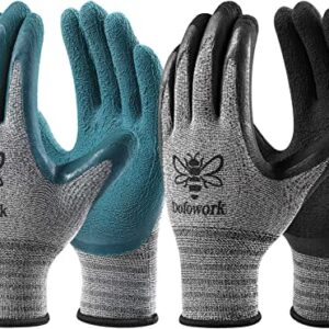 DOFOWORK 6 Pair Gardening Gloves for Women/Men, Breathable Natural Latex Garden Gloves with Grip, Outdoor Protective Working Gloves for Weeding, Raking and Pruning - Black & Green