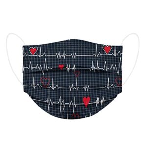 50Pcs Valentines Face_Masks for Women Heart Print Mouth Dustproof Adult Holiday Face Protective Heart Print Face_Mask