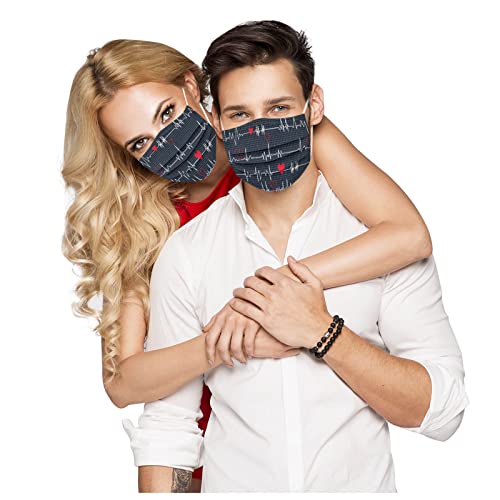 50Pcs Valentines Face_Masks for Women Heart Print Mouth Dustproof Adult Holiday Face Protective Heart Print Face_Mask