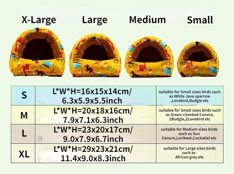 Parrot Warm House Bird Nest Winter Hanging Hammock Birds Sleeping Bed Parrot Hideway Bed Washable for Parrot Parakeet Cockatiels Budgies Lovebird (L,Deep Yellow)