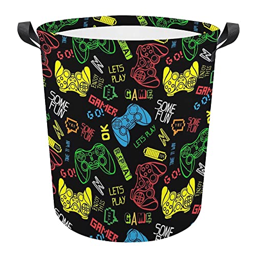 Gaming Controller Art Foldable Storage Basket Game Laundry Basket Waterproof Laundry Boys Hamper Dirty Clothes Organizer Bag Gift Bin for Living Room Boys Room Bedroom Bathroom Gamer Room Decor