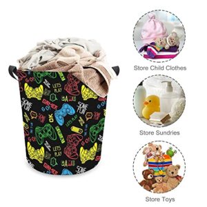 Gaming Controller Art Foldable Storage Basket Game Laundry Basket Waterproof Laundry Boys Hamper Dirty Clothes Organizer Bag Gift Bin for Living Room Boys Room Bedroom Bathroom Gamer Room Decor