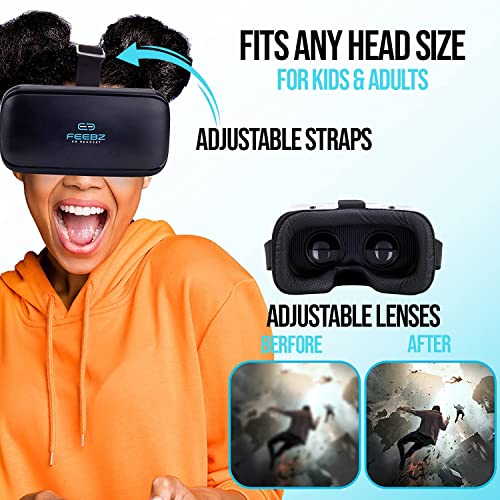 VR Headset for Android Phone - with Built-in Action Button | Virtual Reality Goggles for 4.7”-6.5” Cellphone - Best Set Glasses | Gift for Kids and Adults for Experiencing VR - Light Blue