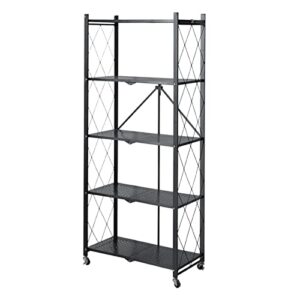 colcolo foldable bookshelf book shelves storage shelves rolling storage organizer for home , five tier black