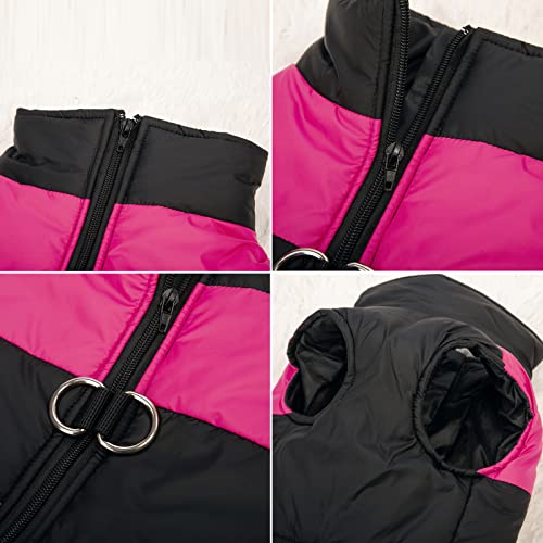 Color Block Warm Dog Coat Vest Jacket Waterproof Coat with Leash Hole for Dogs Pink L