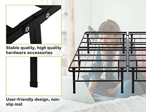 Ckofgdsue 14 Inch High Full Size Bed Frame Foldable Easy Assembly Platform Bed with Steel Slat Support & Storage Space for Bedroom Camping Tent Noise Free Metal Bed Frame Full No Box Spring Needed