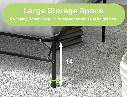 Ckofgdsue 14 Inch High Full Size Bed Frame Foldable Easy Assembly Platform Bed with Steel Slat Support & Storage Space for Bedroom Camping Tent Noise Free Metal Bed Frame Full No Box Spring Needed