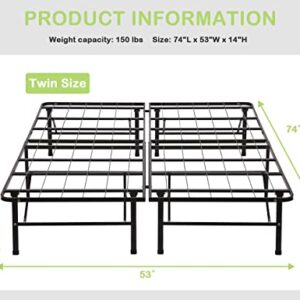 Ckofgdsue 14 Inch High Full Size Bed Frame Foldable Easy Assembly Platform Bed with Steel Slat Support & Storage Space for Bedroom Camping Tent Noise Free Metal Bed Frame Full No Box Spring Needed