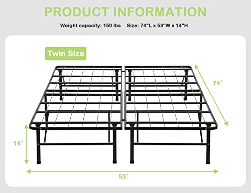 Ckofgdsue 14 Inch High Full Size Bed Frame Foldable Easy Assembly Platform Bed with Steel Slat Support & Storage Space for Bedroom Camping Tent Noise Free Metal Bed Frame Full No Box Spring Needed