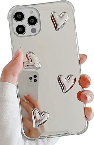 Shinymore iPhone 13 Pro Mirror Case Flexible Cute Heart Soft Silicone Clear Makeup Mirror Women Girls Shockproof Protect Cover Case for iPhone 13 Pro