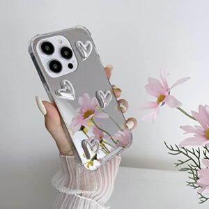 Shinymore iPhone 13 Pro Mirror Case Flexible Cute Heart Soft Silicone Clear Makeup Mirror Women Girls Shockproof Protect Cover Case for iPhone 13 Pro