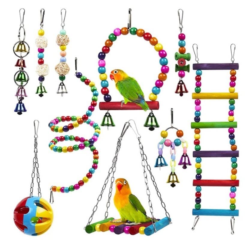 Bird Swings for Parrort,Parrot Birds Swing Chewing Toys,10 Pack Bird Swings Cage Accessories for Parrot,Parakeets,Cockatiels,Lovebirds and Small Pets (Bird Parakeet Swing Toys)