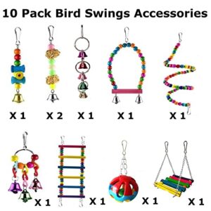 Bird Swings for Parrort,Parrot Birds Swing Chewing Toys,10 Pack Bird Swings Cage Accessories for Parrot,Parakeets,Cockatiels,Lovebirds and Small Pets (Bird Parakeet Swing Toys)