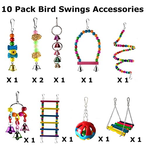 Bird Swings for Parrort,Parrot Birds Swing Chewing Toys,10 Pack Bird Swings Cage Accessories for Parrot,Parakeets,Cockatiels,Lovebirds and Small Pets (Bird Parakeet Swing Toys)