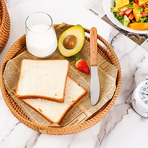 FIYAMMY Large Round Rattan Serving Tray Set of 2, Woven Tray with Handles Serving Basket Wicker Fruit Bread Serving Basket for Coffee Table(13.8in x 2.8in；11.8in x 2.4in)