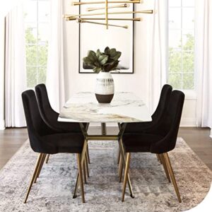 HERNEST 63" White Sintered Stone Dining Room Table for 4-6, Modern Heavy Duty Dining Table with Marble Texture Table Top and Golden Stainless Steel Legs Minimalist Kitchen Table for Living Room