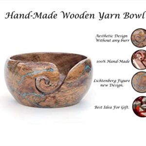 Rosewood Epoxy Resin Yarn Bowl for Multilple Uses - Lichtenberg Figure Yarn Bowl for Knitting and Crochet Holder/Yarn Storage Bowl (7"x4") (Sky-Blue)