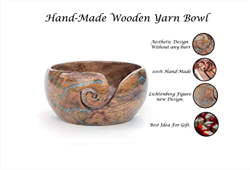 Rosewood Epoxy Resin Yarn Bowl for Multilple Uses - Lichtenberg Figure Yarn Bowl for Knitting and Crochet Holder/Yarn Storage Bowl (7"x4") (Sky-Blue)