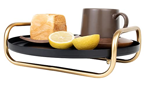 Decorative Trays - Metal Coffee Table Tray, Decorative Serving Tray with Gold Handle - Perfect for Coffee Table, Coffee Bar, Kitchen Counter, Dining Table (Black Gold)