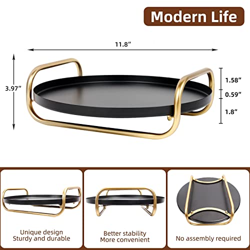 Decorative Trays - Metal Coffee Table Tray, Decorative Serving Tray with Gold Handle - Perfect for Coffee Table, Coffee Bar, Kitchen Counter, Dining Table (Black Gold)