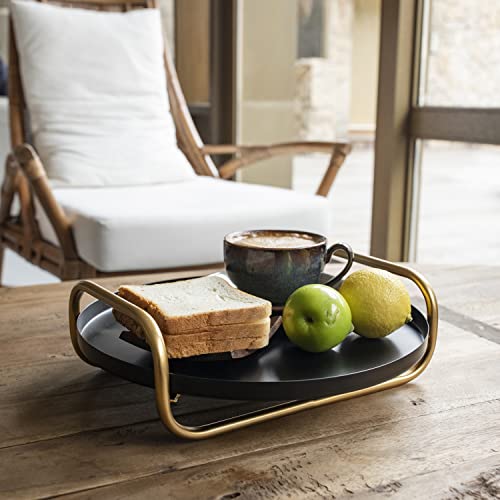 Decorative Trays - Metal Coffee Table Tray, Decorative Serving Tray with Gold Handle - Perfect for Coffee Table, Coffee Bar, Kitchen Counter, Dining Table (Black Gold)