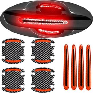 8pcs car door handle sticker 3d carbon fiber anti scratches protective films universal auto door handle scratch cover guard car outdoor safety decoration reflective strip (red)