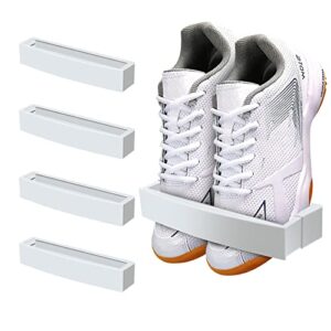 nirxxiy adjustable hanging shoe organizer - plastic wall mounted shoes rack, over the door shoe organizer, rv storage, shoe rack for door - 4 pack with sticky hanging strips (white)