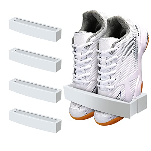 Nirxxiy Adjustable Hanging Shoe Organizer - Plastic Wall Mounted Shoes Rack, Over the Door Shoe Organizer, RV Storage, Shoe Rack for Door - 4 Pack with Sticky Hanging Strips (White)