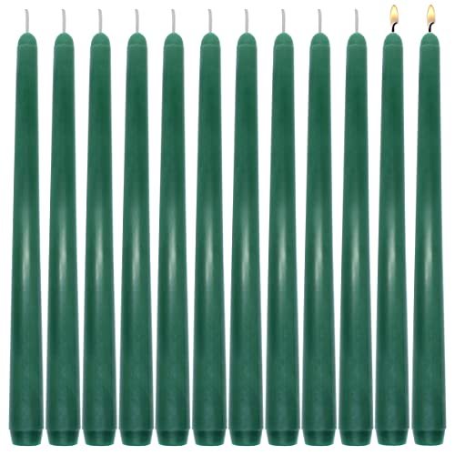 10 Inches Green Unscented Taper Candles for Spring and St. Patrick's Day, 12 Pcs 7/8 Inch Thin Candle Sticks for Dinner, Party, Christmas, Home Decoration and Emergency