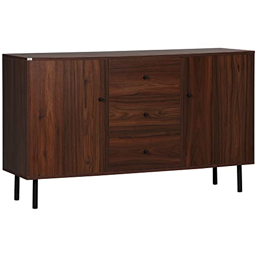 HOMCOM Sideboard Buffet Cabinet, Kitchen Cabinet with 2 Cupboards, 3 Drawers and Adjustable Shelves, Coffee Bar Cabinet for Living Room, Entryway, Brown