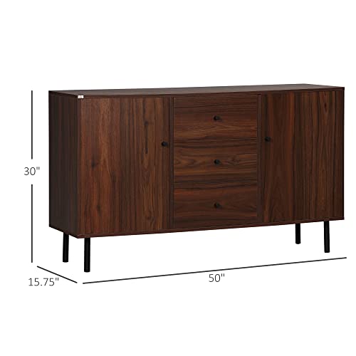 HOMCOM Sideboard Buffet Cabinet, Kitchen Cabinet with 2 Cupboards, 3 Drawers and Adjustable Shelves, Coffee Bar Cabinet for Living Room, Entryway, Brown