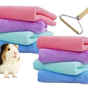 (8+1) 8 Soft Blankets for Guinea Pig Reusable Washable and 1 Animal Hair Remover, Hamster Cage Fleece Liners Small Pets Bunny Rabbit Absorbent Bedding Mat Sleep Blanket Bed for Puppy 11.8"x11.8"