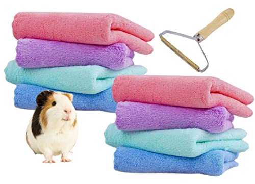 (8+1) 8 Soft Blankets for Guinea Pig Reusable Washable and 1 Animal Hair Remover, Hamster Cage Fleece Liners Small Pets Bunny Rabbit Absorbent Bedding Mat Sleep Blanket Bed for Puppy 11.8"x11.8"