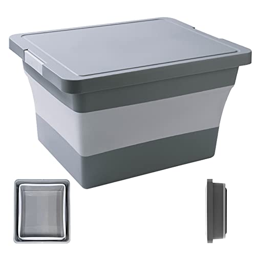 Beinilai Collapsible Storage Bins with lids,26 Qt Plastic Storage Bin Containers Tote Organizing with Secure Buckles，Suitable for Family Outdoor Multi-scene (Dark Gray)