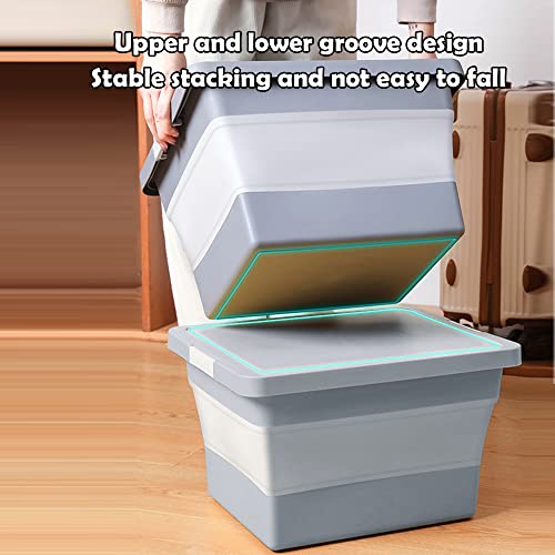 Beinilai Collapsible Storage Bins with lids,26 Qt Plastic Storage Bin Containers Tote Organizing with Secure Buckles，Suitable for Family Outdoor Multi-scene (Dark Gray)