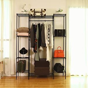 YOHKOH 4 Tiers Wire Garment Rack Heavy Duty Clothes Rack Metal Freestanding Closet for Bedroom, Cloakroom, Clothing store, Laundry room, Walk-in closet and more (63" L x 15.7" W x 78.7" H, Dark)