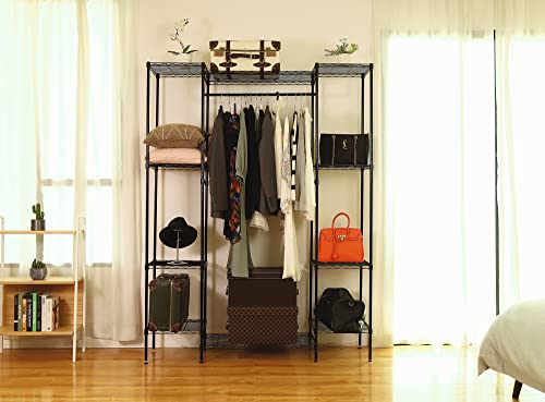 YOHKOH 4 Tiers Wire Garment Rack Heavy Duty Clothes Rack Metal Freestanding Closet for Bedroom, Cloakroom, Clothing store, Laundry room, Walk-in closet and more (63" L x 15.7" W x 78.7" H, Dark)