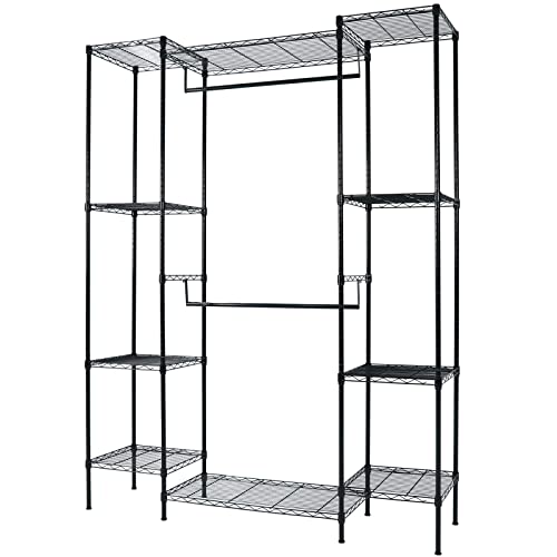 YOHKOH 4 Tiers Wire Garment Rack Heavy Duty Clothes Rack Metal Freestanding Closet for Bedroom, Cloakroom, Clothing store, Laundry room, Walk-in closet and more (63" L x 15.7" W x 78.7" H, Dark)