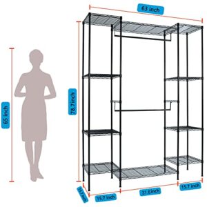 YOHKOH 4 Tiers Wire Garment Rack Heavy Duty Clothes Rack Metal Freestanding Closet for Bedroom, Cloakroom, Clothing store, Laundry room, Walk-in closet and more (63" L x 15.7" W x 78.7" H, Dark)