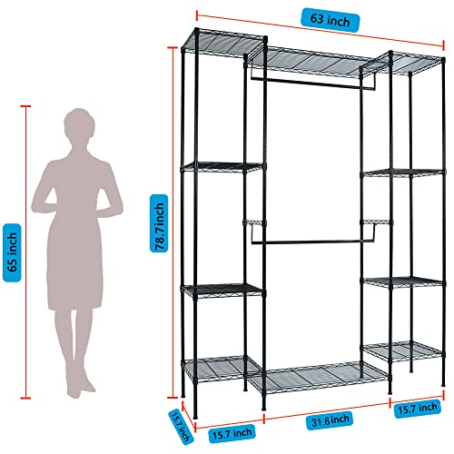 YOHKOH 4 Tiers Wire Garment Rack Heavy Duty Clothes Rack Metal Freestanding Closet for Bedroom, Cloakroom, Clothing store, Laundry room, Walk-in closet and more (63" L x 15.7" W x 78.7" H, Dark)