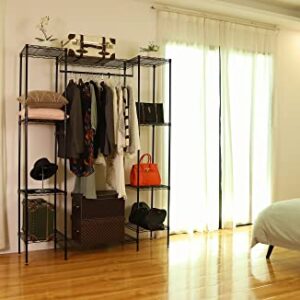 YOHKOH 4 Tiers Wire Garment Rack Heavy Duty Clothes Rack Metal Freestanding Closet for Bedroom, Cloakroom, Clothing store, Laundry room, Walk-in closet and more (63" L x 15.7" W x 78.7" H, Dark)