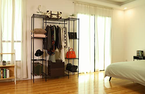 YOHKOH 4 Tiers Wire Garment Rack Heavy Duty Clothes Rack Metal Freestanding Closet for Bedroom, Cloakroom, Clothing store, Laundry room, Walk-in closet and more (63" L x 15.7" W x 78.7" H, Dark)