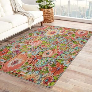 rustic area rug 3x5 ft for bedroom living room - shabby chic floral carpet for room decor, printed floor rugs for home decorative, soft & non-slip & washable indoor mat