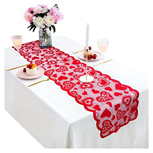 13 x 72 Inch Red Lace Table Runner for Valentines Day Decor, Valentine Lace Tablecloth, Valentine Table Decorations for Valentine's Day Party (Table Runner)