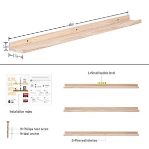 AZSKY 48 Inch Long Narrow Floating Shelves for Wall Storage Rustic Natural Wood Wall Shelf for Wall Décor Wall Bookshelf for Kids Room Picture Ledge Shelf a Set of 3