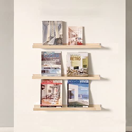 AZSKY Natural Wood Wall Mounted Shelves 24 Inch Floating Wall Book Shelf Floating Ledge Storage Rustic Shelves Photo Picture Ledge for Home Decor a Set of 3