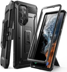 supcase unicorn beetle pro case for samsung galaxy s23 ultra 5g (2023), full-body dual layer rugged belt-clip & kickstand case with front frame (black)