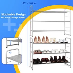 Ulimart 3 Tier Shoe Rack Shoe Rack For Closet,Upgraded Metal Long Shoe Rack Organizer,Easy Assembly Stackable Fabric Shoe Shelf Shoe Organizer For Closet For Bedroom Floor Dorm Room,Sliver