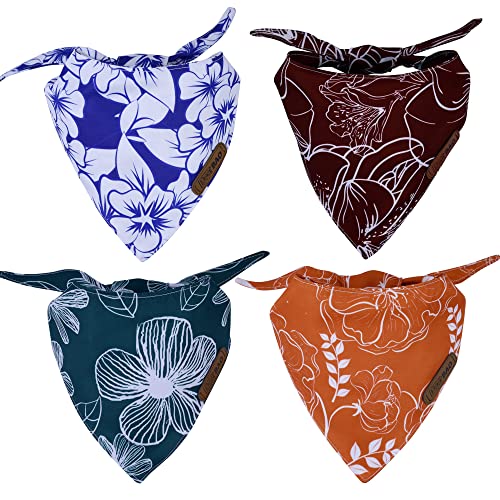 DeerBAO Dog Bandanas 4Pack,Dog Scarf,Dog Bandanas boygirl,Premium Durable Fabric,Adjustable Fit,Unique Shape,Suitable for All Kinds of Dogs,Provide Various Sizes (Small, Hand Painted Flowers)